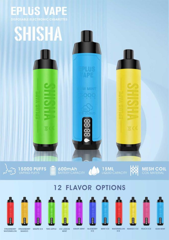 EPLUS Shisha 15000 Puffs Disposable Vape for 22.0 ML LIQUID CAPACITY ...