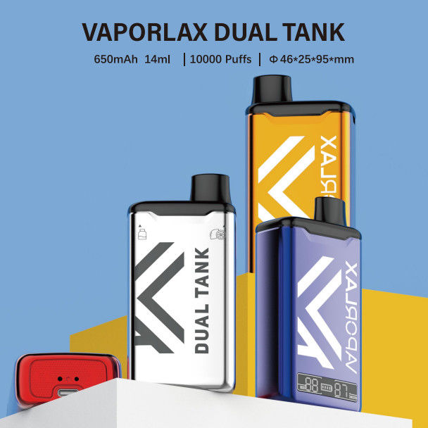 Vaporlax DUAL TANK 10000 Puffs Disposable Vape 14ml Capacity Mesh Coil ...