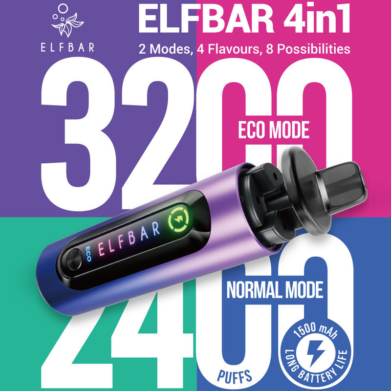 Elfbar 4in1 3200 Puffs Vape Kit 850mAh Battery 4 x 2ml Pods 20mg Nic ...
