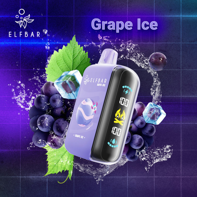 ELFBAR RAYA D3 25000 Puffs Disposable Vape Grape Ice Flavor Size 52 X ...
